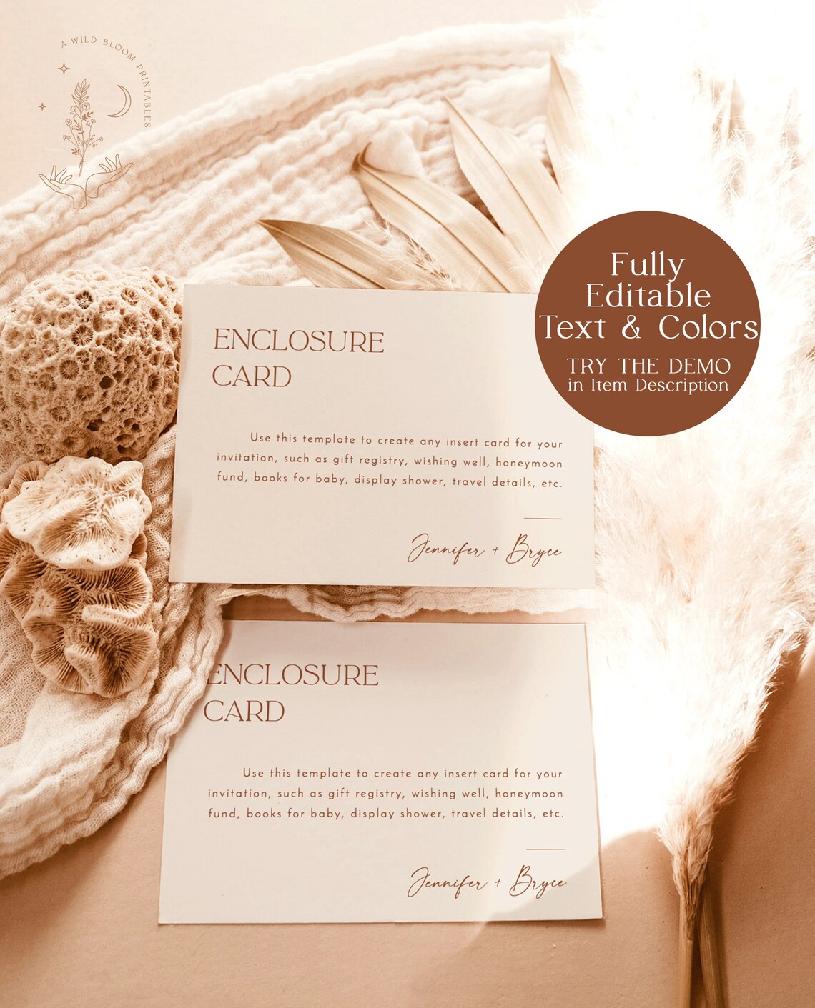 Modern Wedding Enclosure Card, Invite Insert, Printable, Editable ...