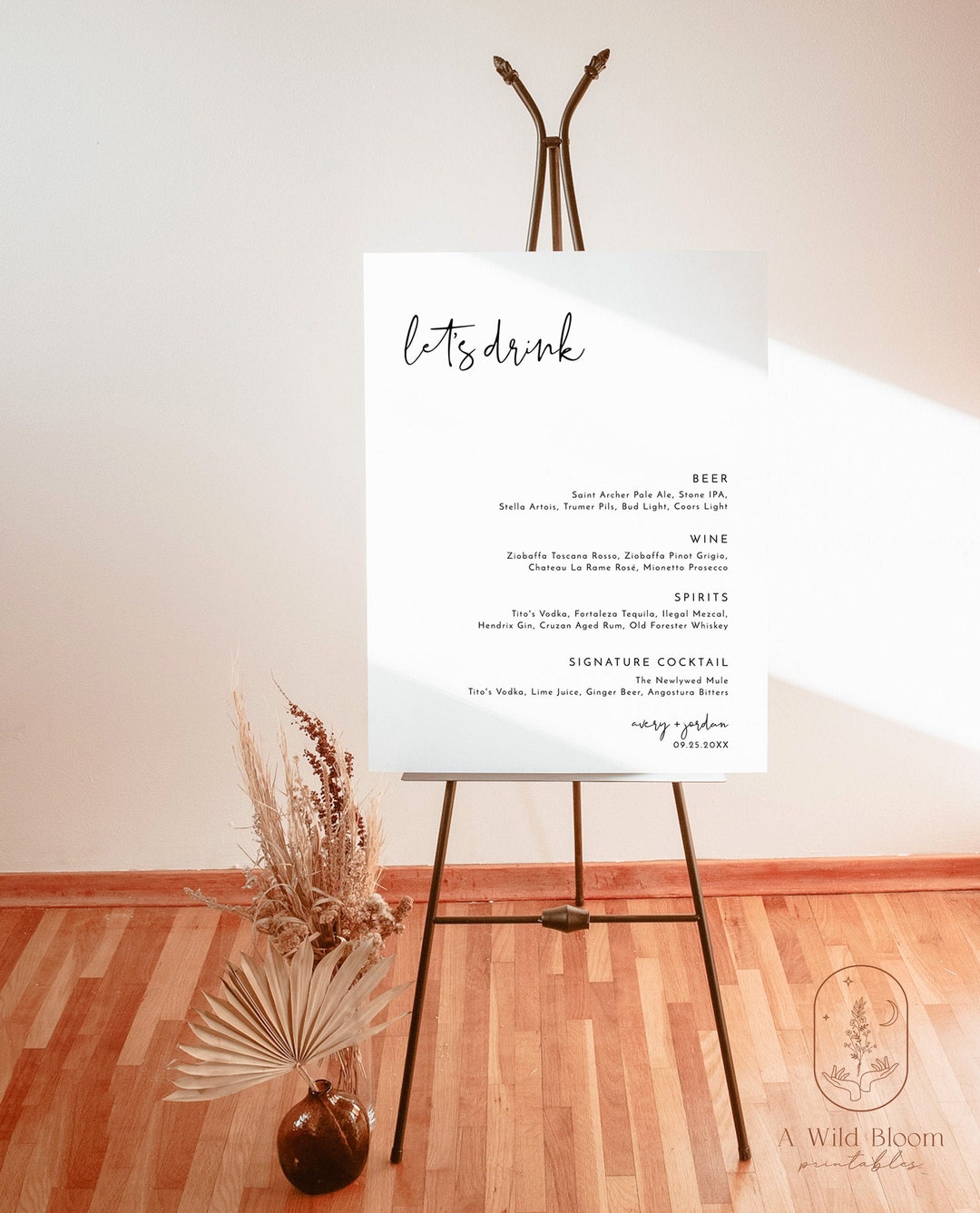Modern Minimalist Bar Menu Sign, Minimalist Bar Menu Template, Wedding ...