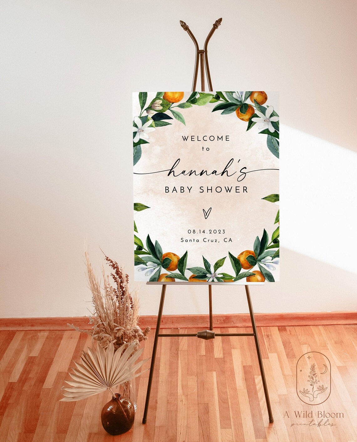 Cutie Baby Shower Welcome Sign, Citrus, Orange, Gender Neutral, Instant ...