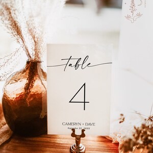 Modern Wedding Table Numbers, Minimalist Wedding Table Number, Editable ...