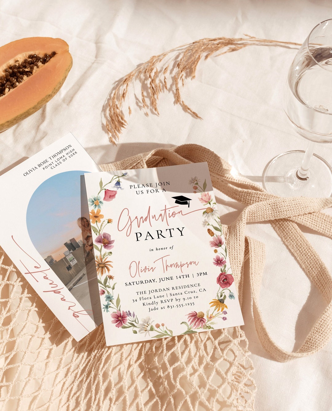 Wildflower Graduation Party Invite Template, Graduation Announcement ...