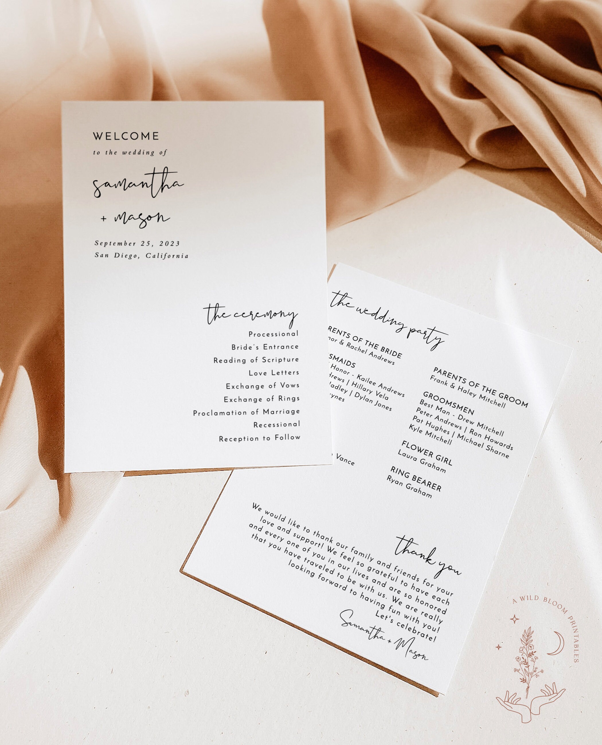 Minimalist Wedding Program Template Printable Order of - Etsy