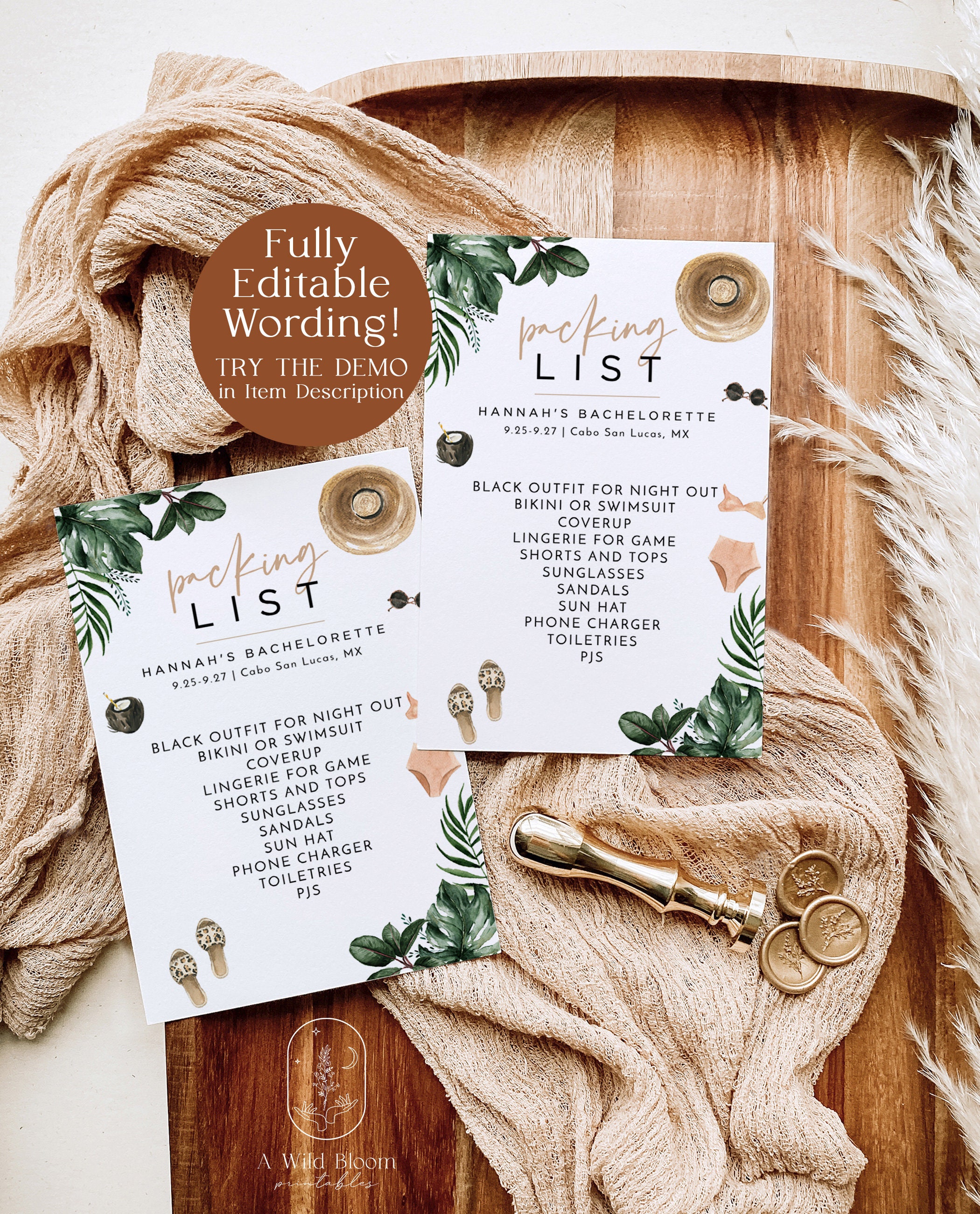 Tropical Bachelorette Party Packing List Template Beach - Etsy