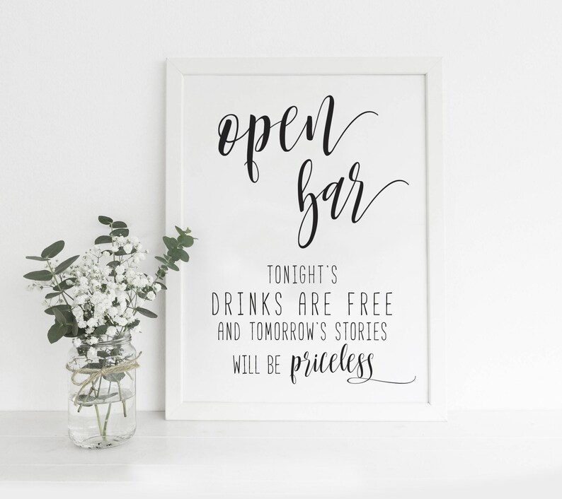 Printable Open Bar Sign Tonight's Drinks Are Free and - Etsy