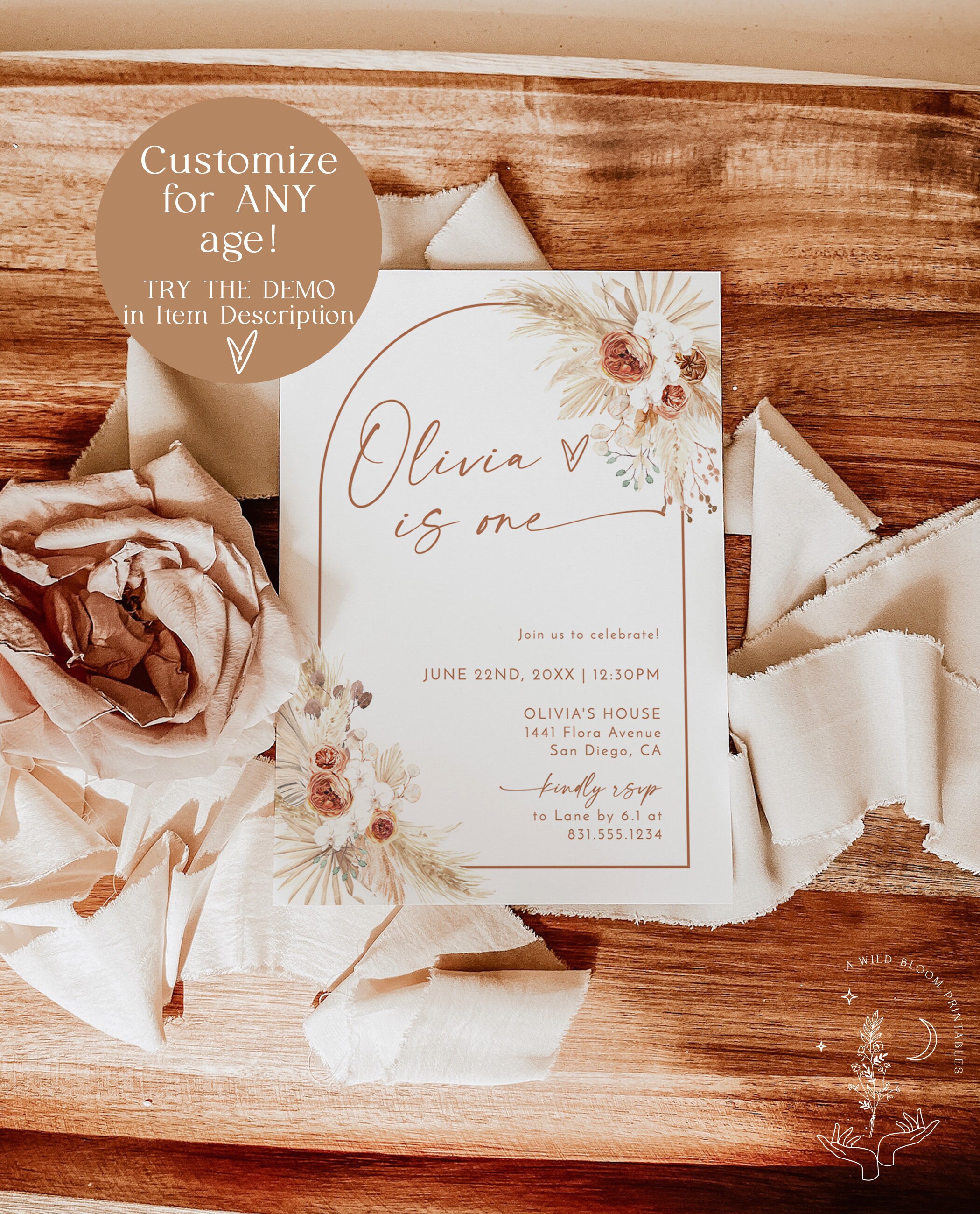 Boho Birthday Party Invitation First Birthday Party Invite - Etsy