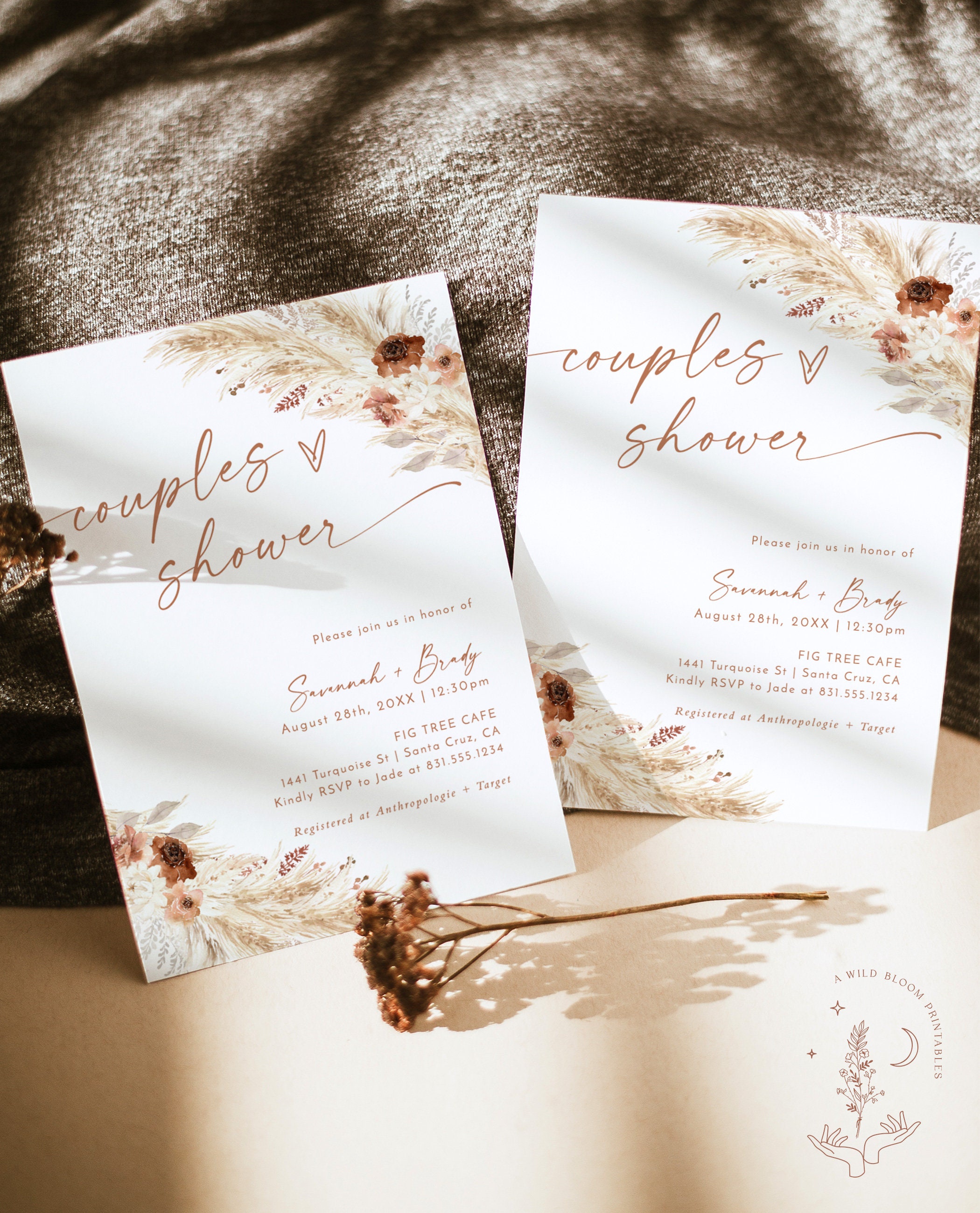 Boho Couples Shower Invite Engagement Party Invite Pampas - Etsy