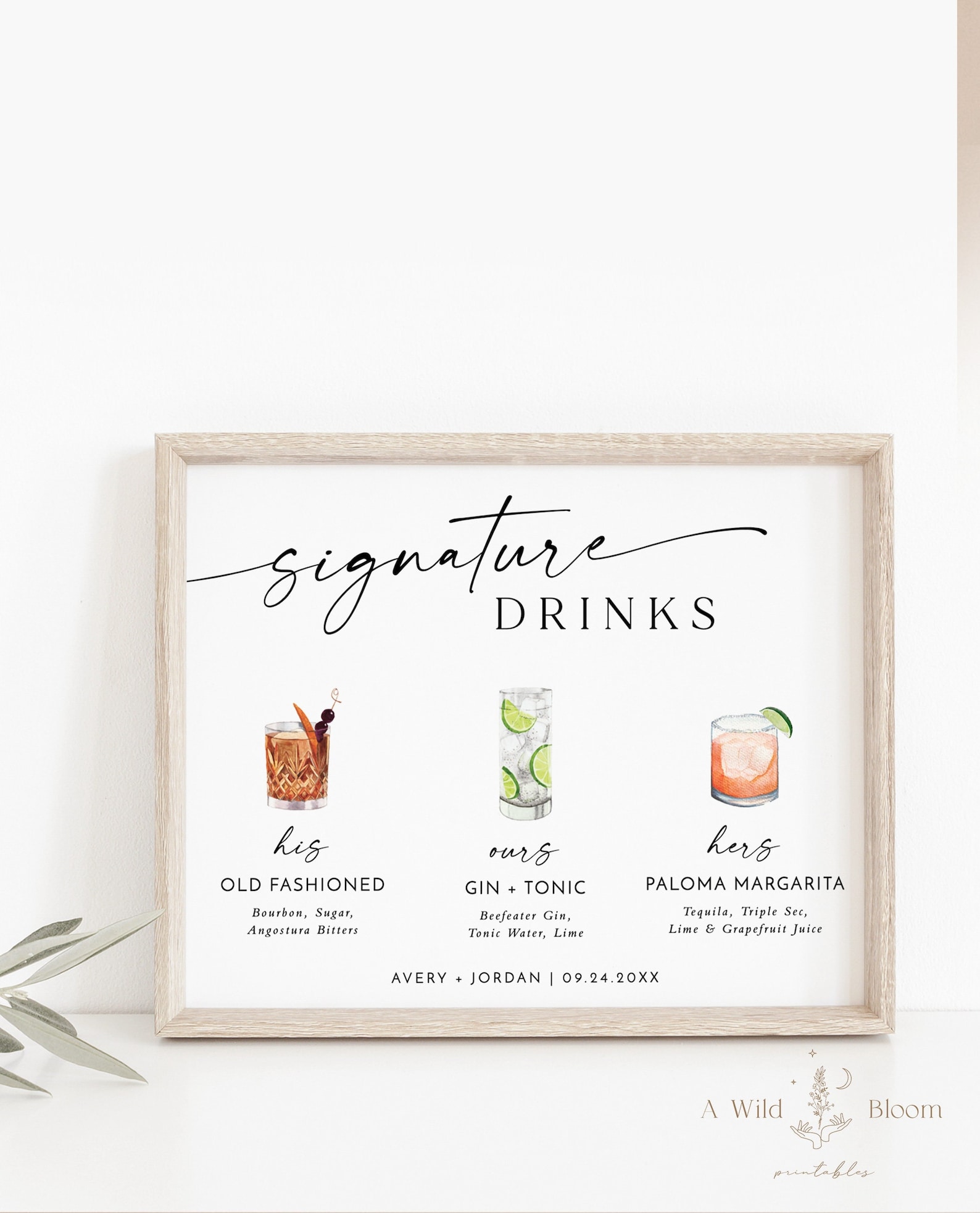 Signature Drinks Sign Template, Signature Cocktail Sign, Minimalist ...