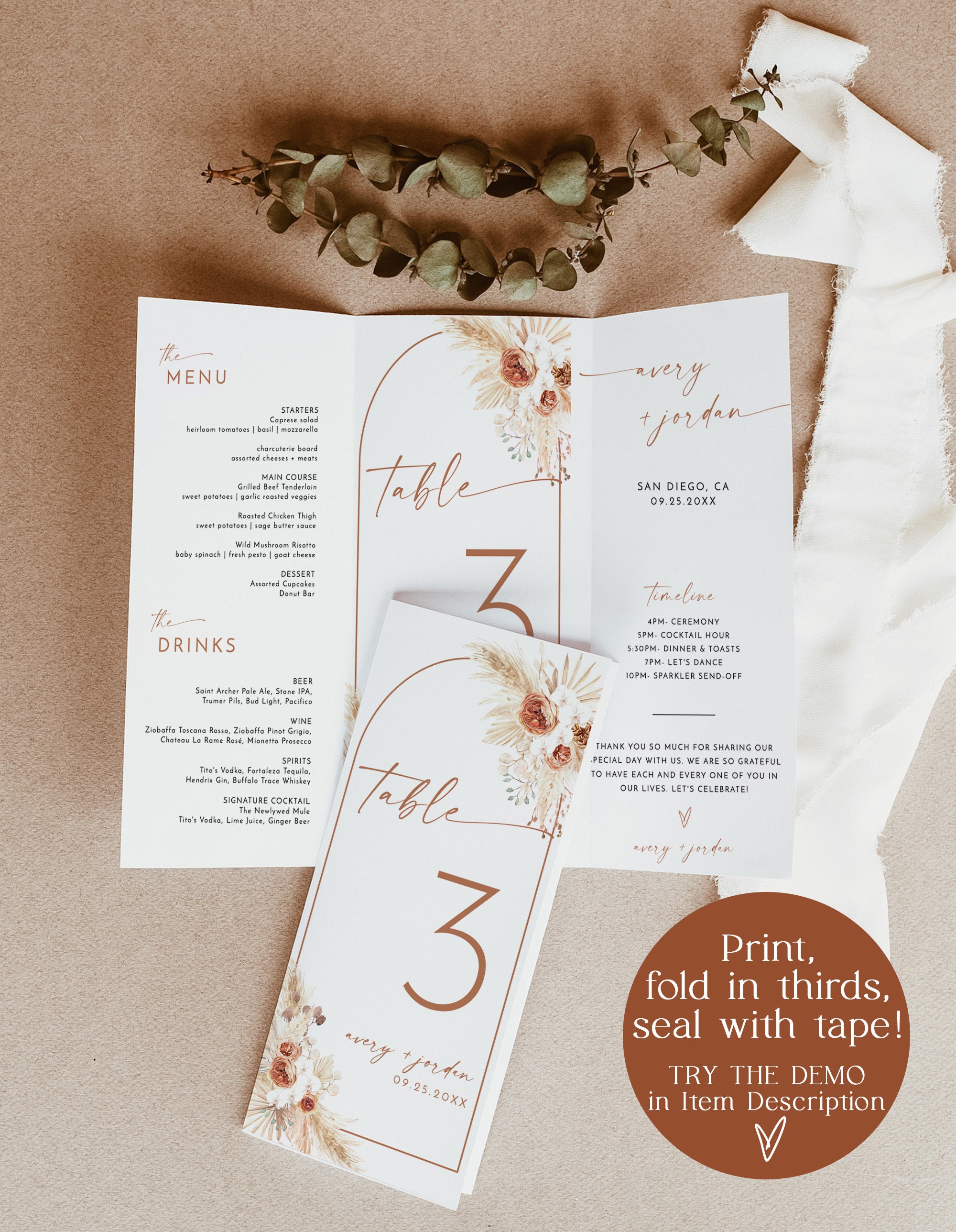 Boho Wedding Trifold Table Numbers Terracotta Wedding Table | Etsy