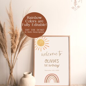Sunshine Rainbow Birthday Welcome Sign, Boho Sun Party, 1st Trip Around ...