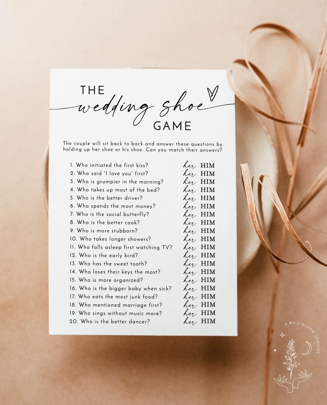 The Wedding Shoe Game, Fun Couple Game, Boho Bridal Shower Game ...