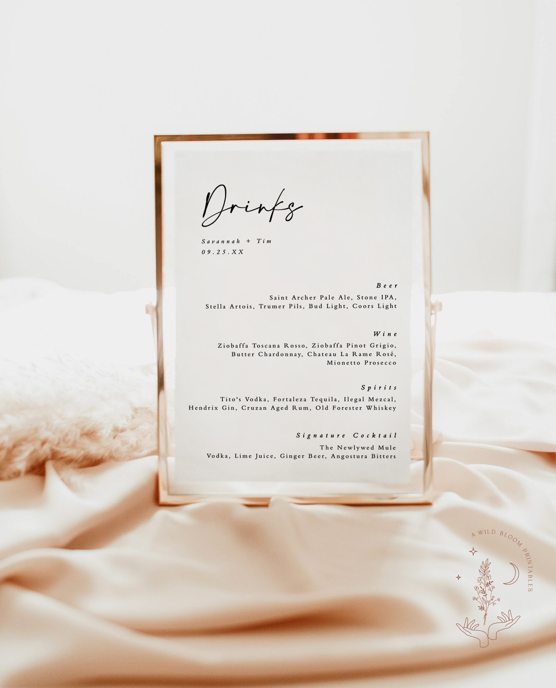 Minimalist Drink Menu Template Printable Cocktail Menu | Etsy