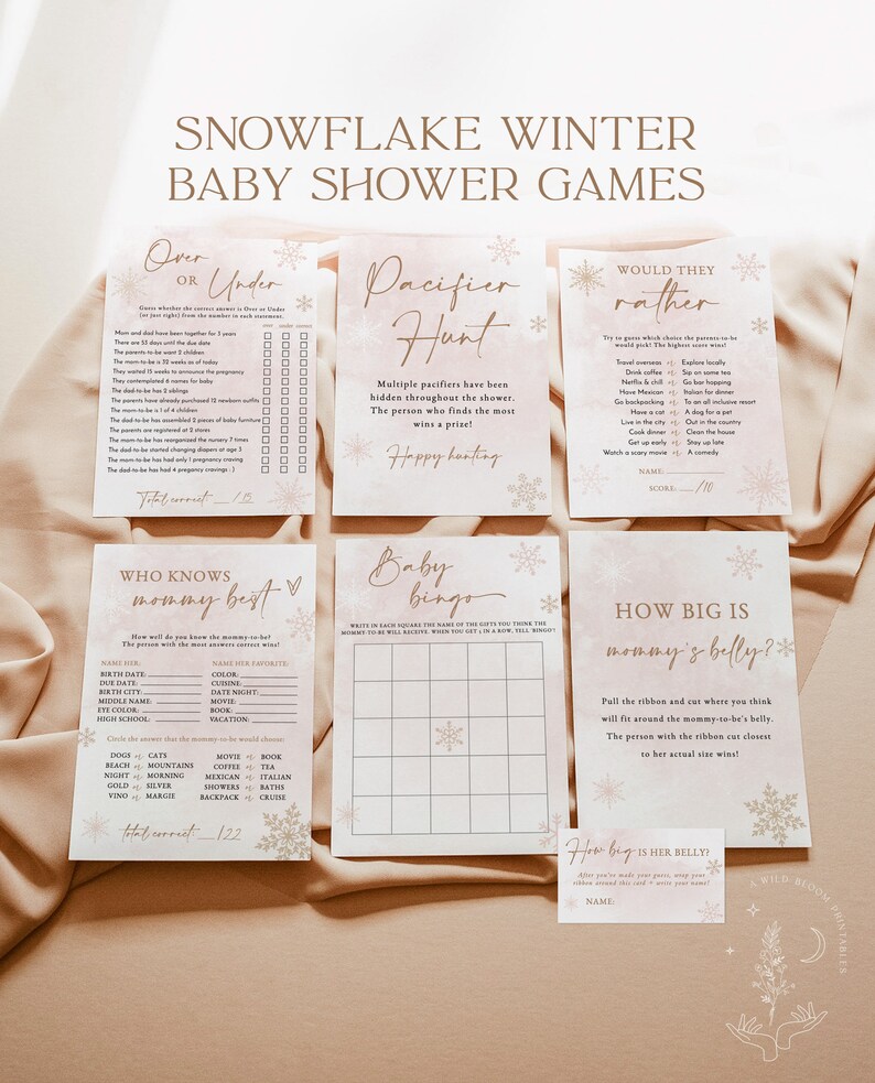 Winter Baby Shower Game Bundle Snowflake Baby Shower Blush - Etsy