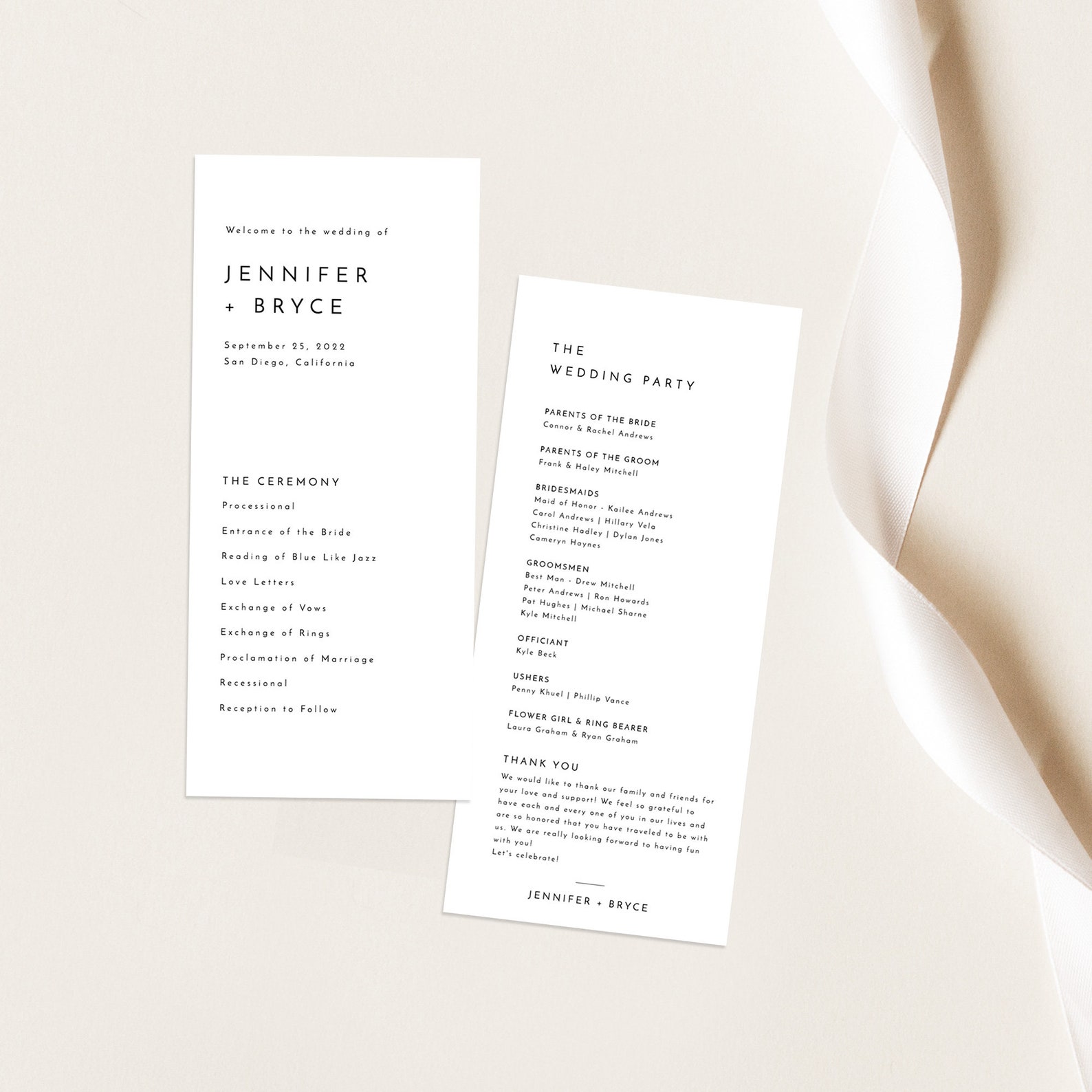 Minimalist Wedding Program Template Printable Order of | Etsy
