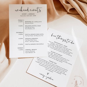 Minimalist Wedding Events Card, Modern Weekend Events, Wedding ...
