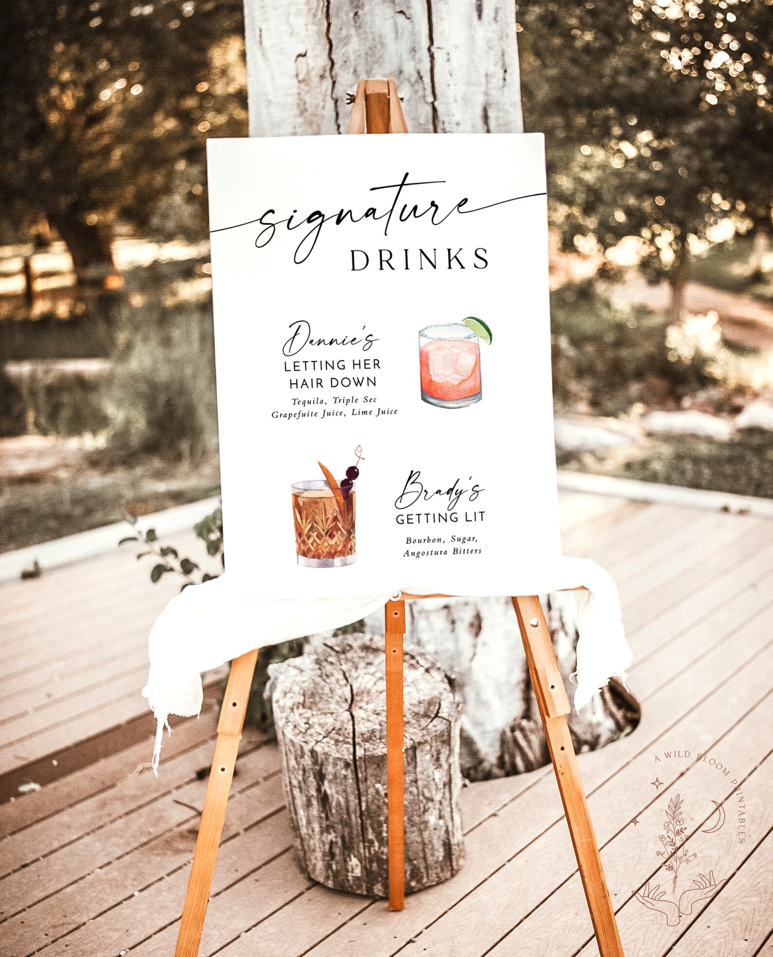 Signature Drinks Sign Template, Cocktail, His and Hers Bar, Minimalist ...
