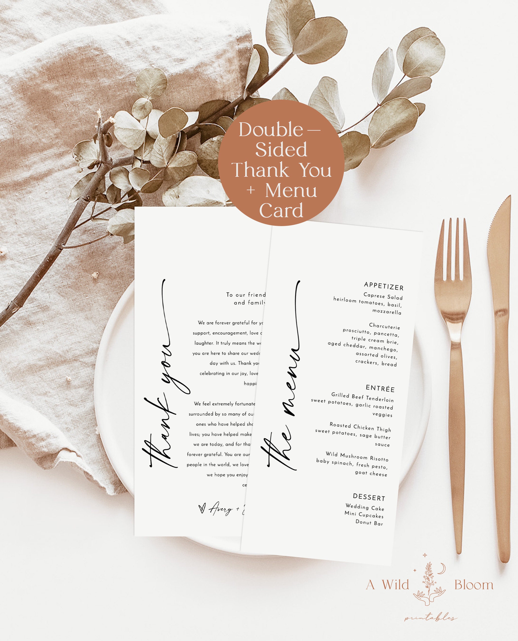 Minimalist Menu Thank You Letter Template Wedding Menu - Etsy