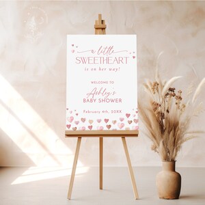 Girl Baby Shower Welcome Sign Template, A Little Sweetheart, Pink Baby ...