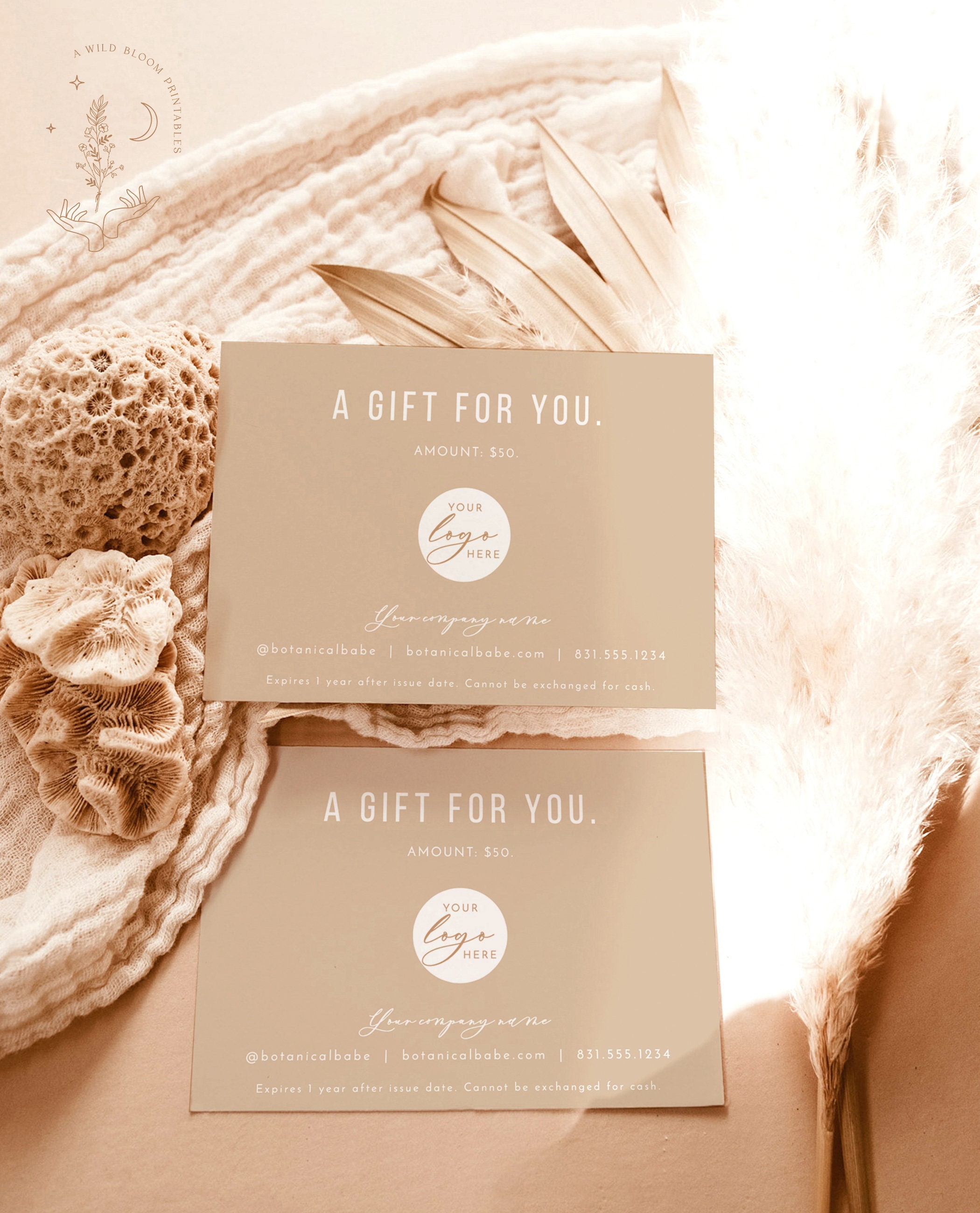 Boho Small Business Gift Certificate, Editable Card Template, Bohemian ...