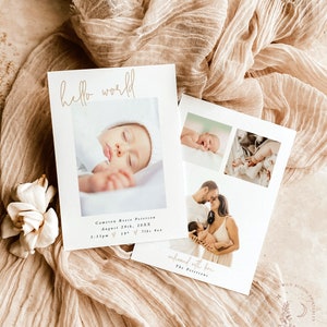 Birth Announcement Card, Photo Baby Announcement Card, Hello World ...