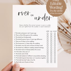 Over or Under Bridal Shower Game, Minimalist Bridal Shower, Modern ...