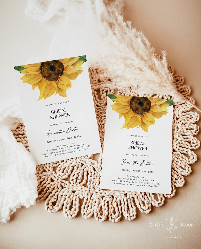 Sunflower Bridal Shower Invitation Template Rustic Bridal | Etsy