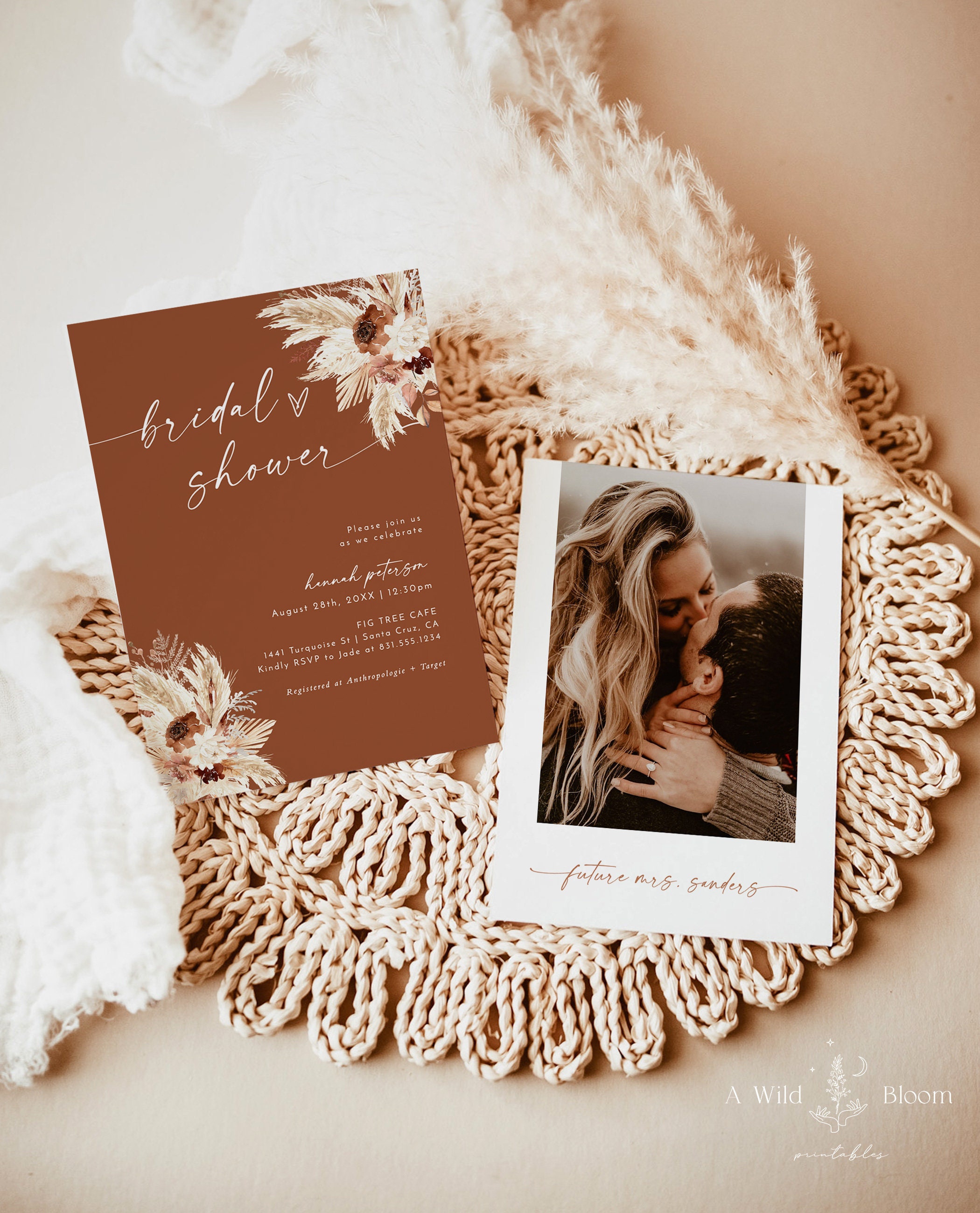 Boho Bridal Shower Invitation, Fall Bridal Shower Invite, Pampas Grass ...