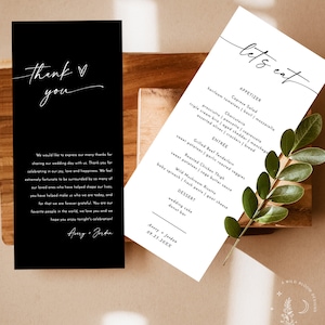 Minimalist Menu + Thank You Letter Template, Wedding Napkin Note ...