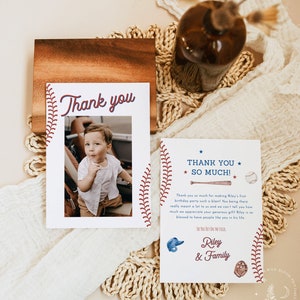 Baseball 1st Birthday Thank You Card, Photo Thank You Card, Rookie of ...