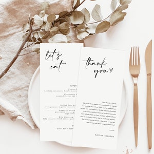Minimalist Menu + Thank You Letter Template, Modern Place Setting Thank ...