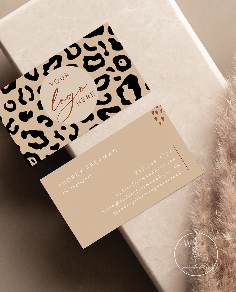 Leopard Print Small Business Card, Boutique Business Card Template ...