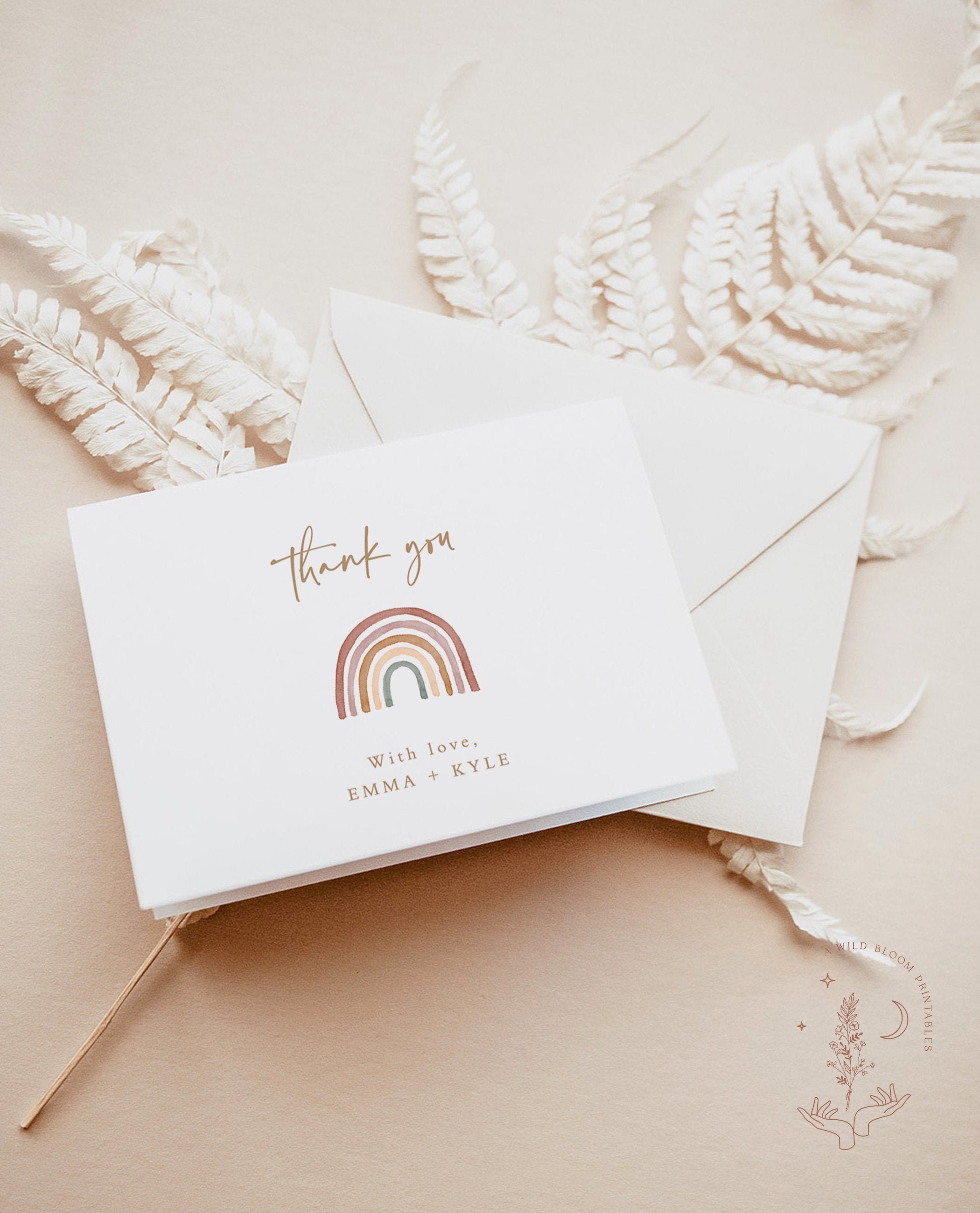 Rainbow Thank You Cards Template Editable Thank You Card - Etsy