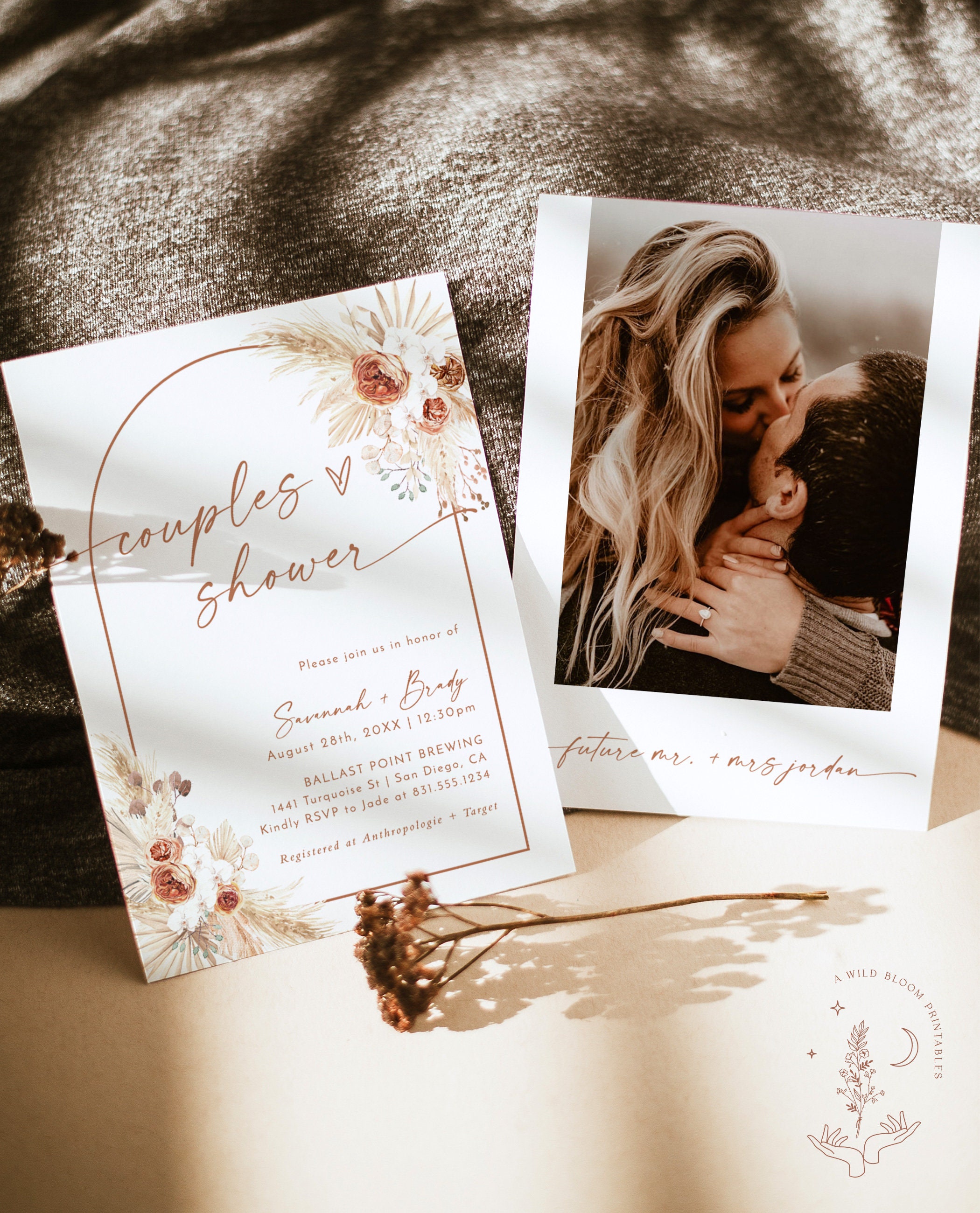 Boho Engagement Party Invite Boho Pampas Grass Couples - Etsy