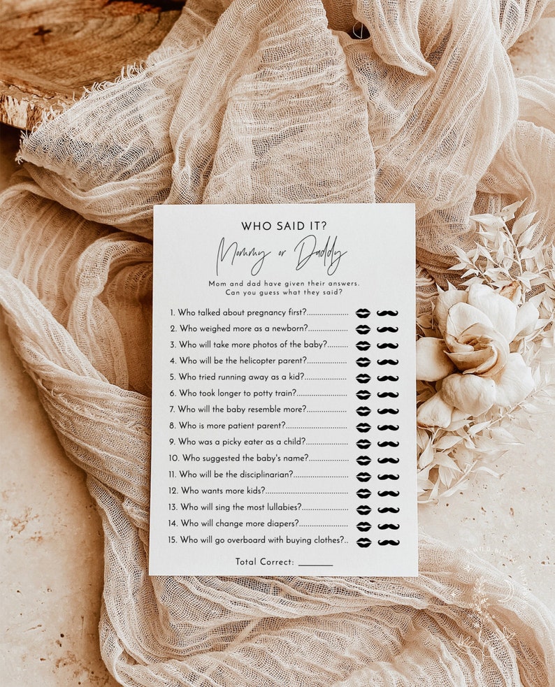 Guess Who Mommy or Daddy Game, Gender Neutral Baby Shower, Minimalist ...