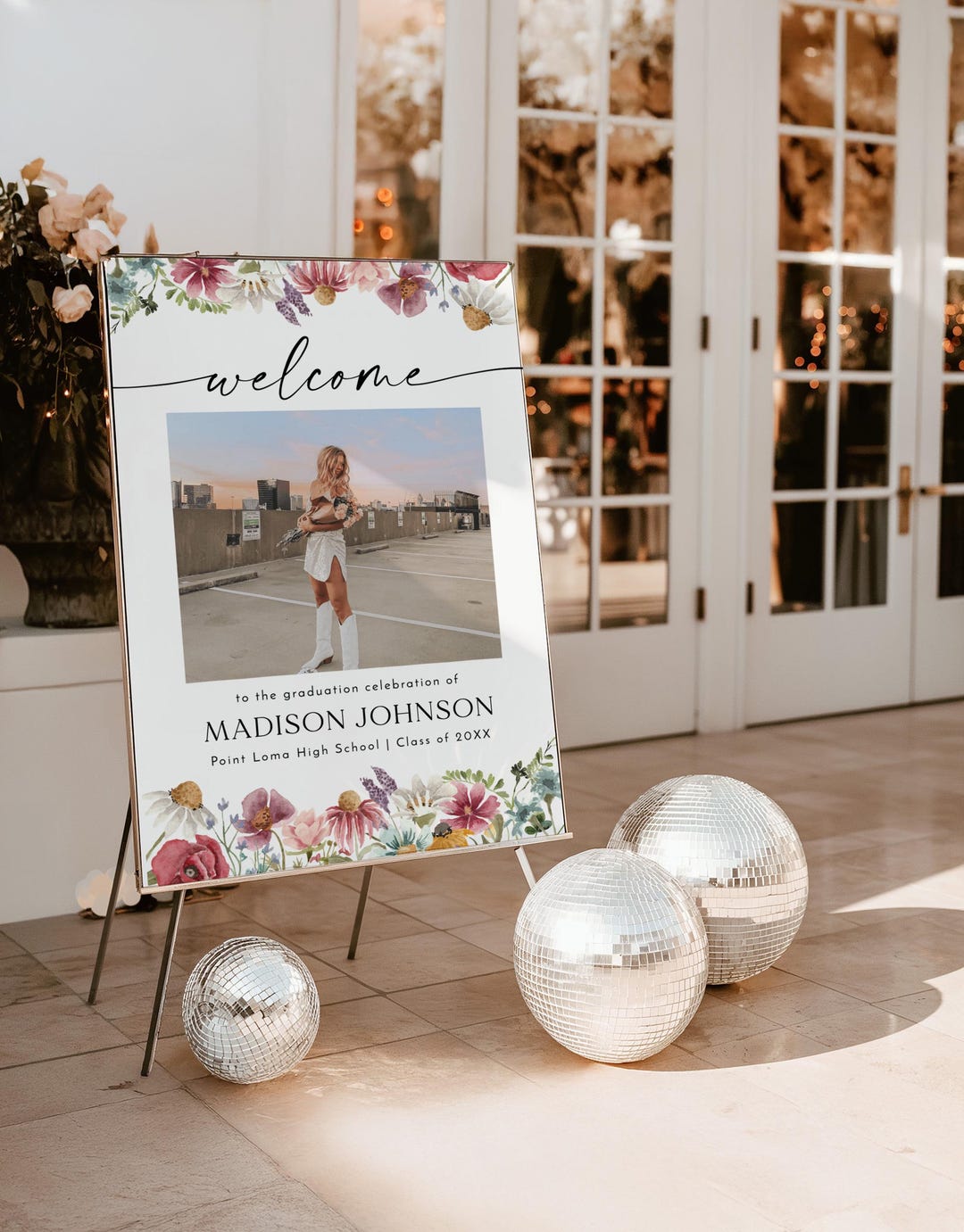 Minimalist Graduation Welcome Sign, Wildflower Graduation Party Welcome ...