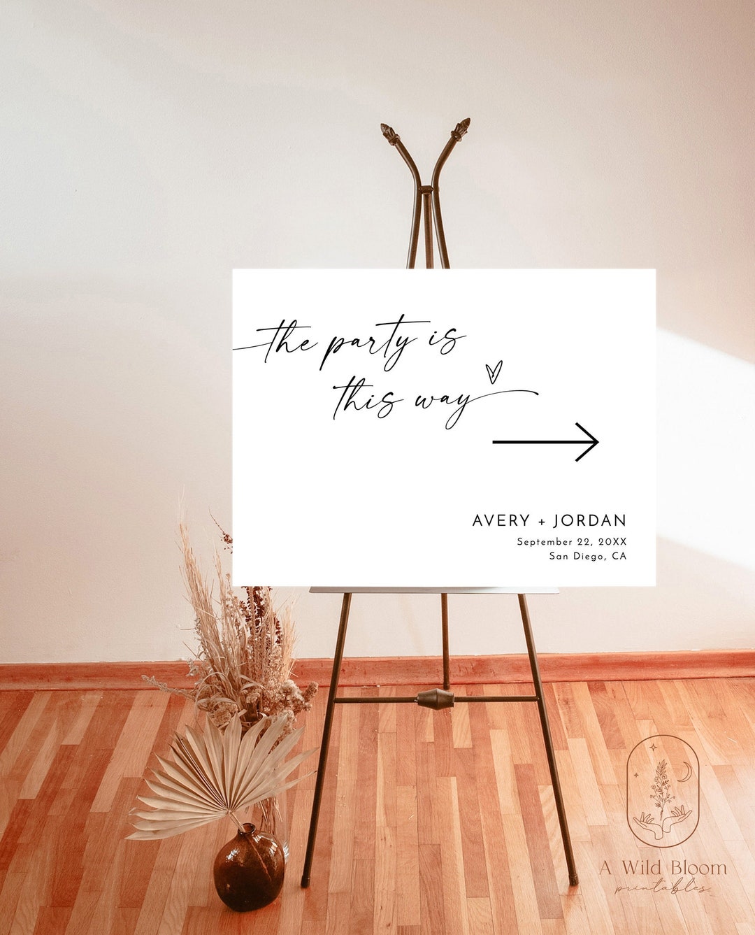 Wedding Direction Sign Template, Direction Arrow Sign, Minimalist ...