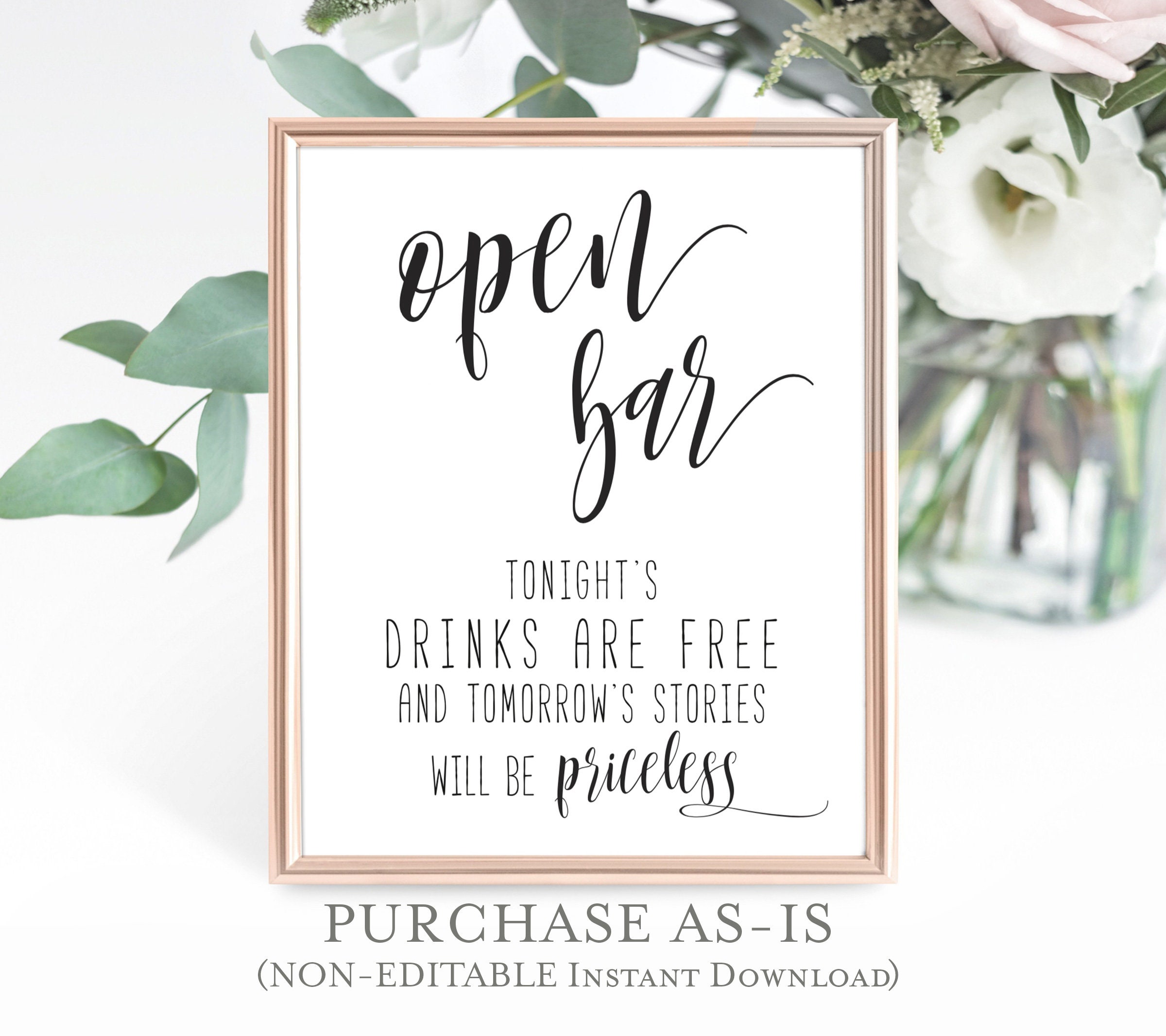 Printable Open Bar Sign Tonight's Drinks Are Free and - Etsy