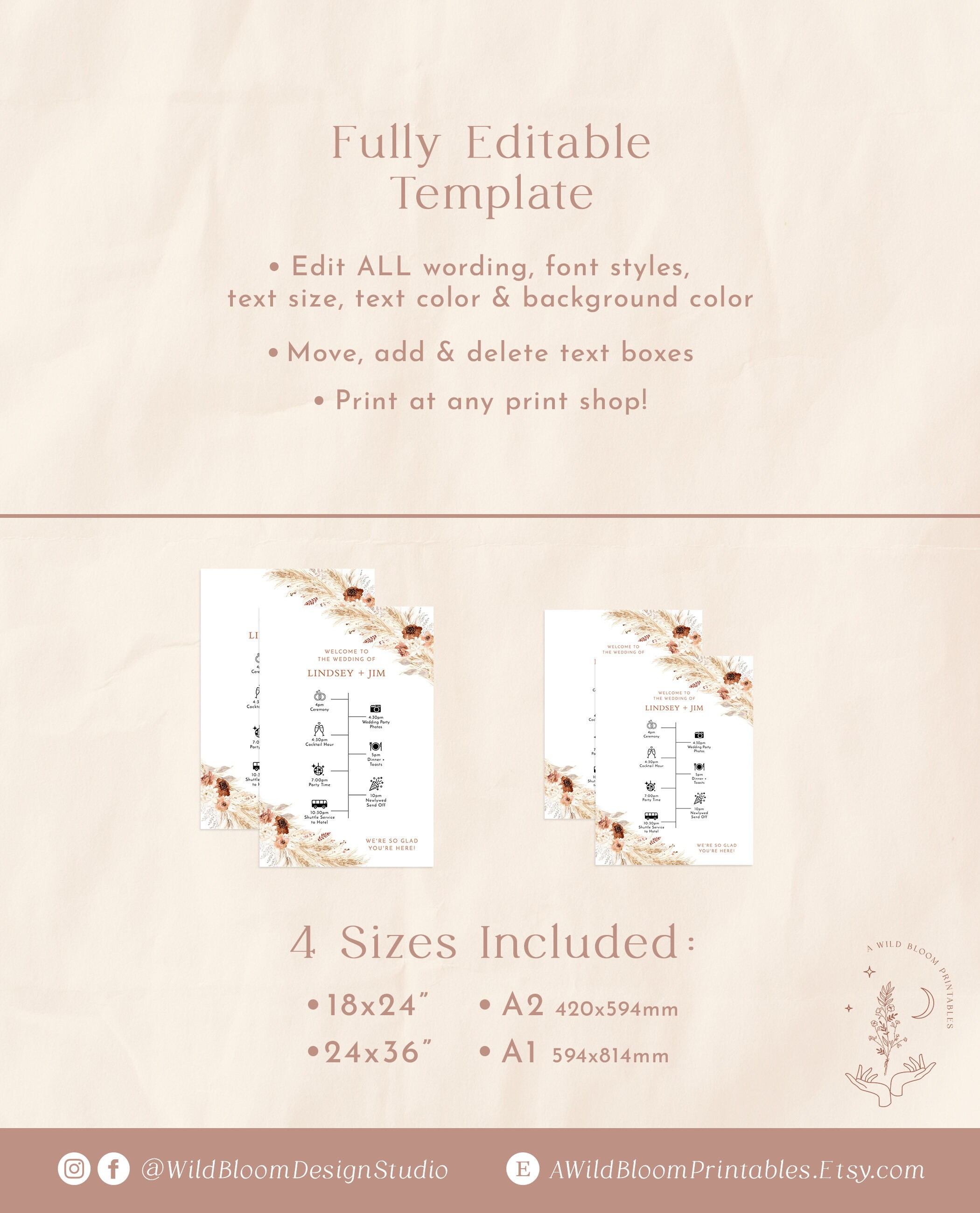 Boho Wedding Timeline Template Welcome Timeline Poster - Etsy