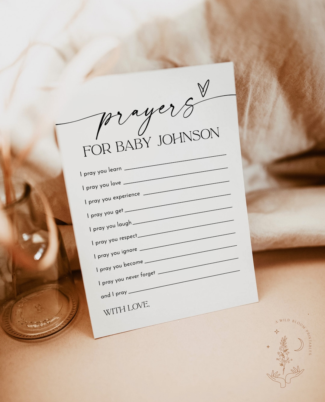 Prayers for Baby Card, Gender Neutral Baby Shower, Modern Baby Shower ...