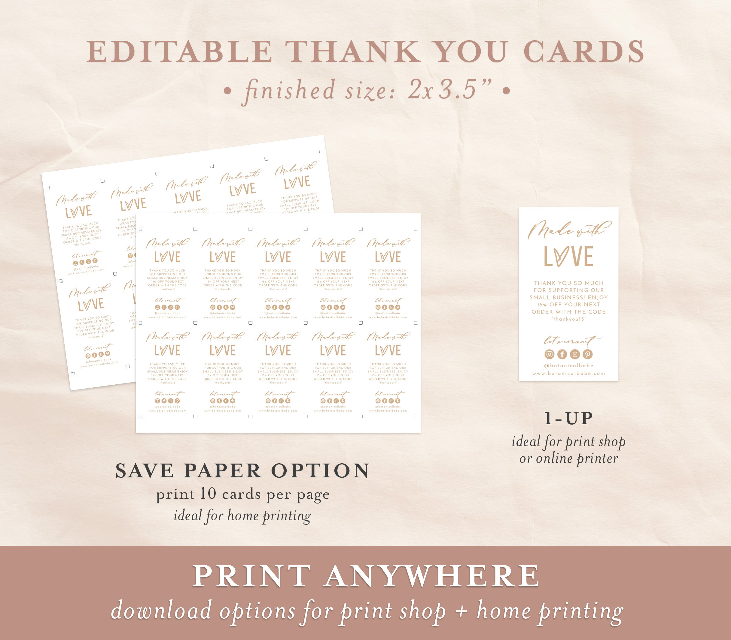 Made With Love Care Card Small Business Care Card Editable | Etsy