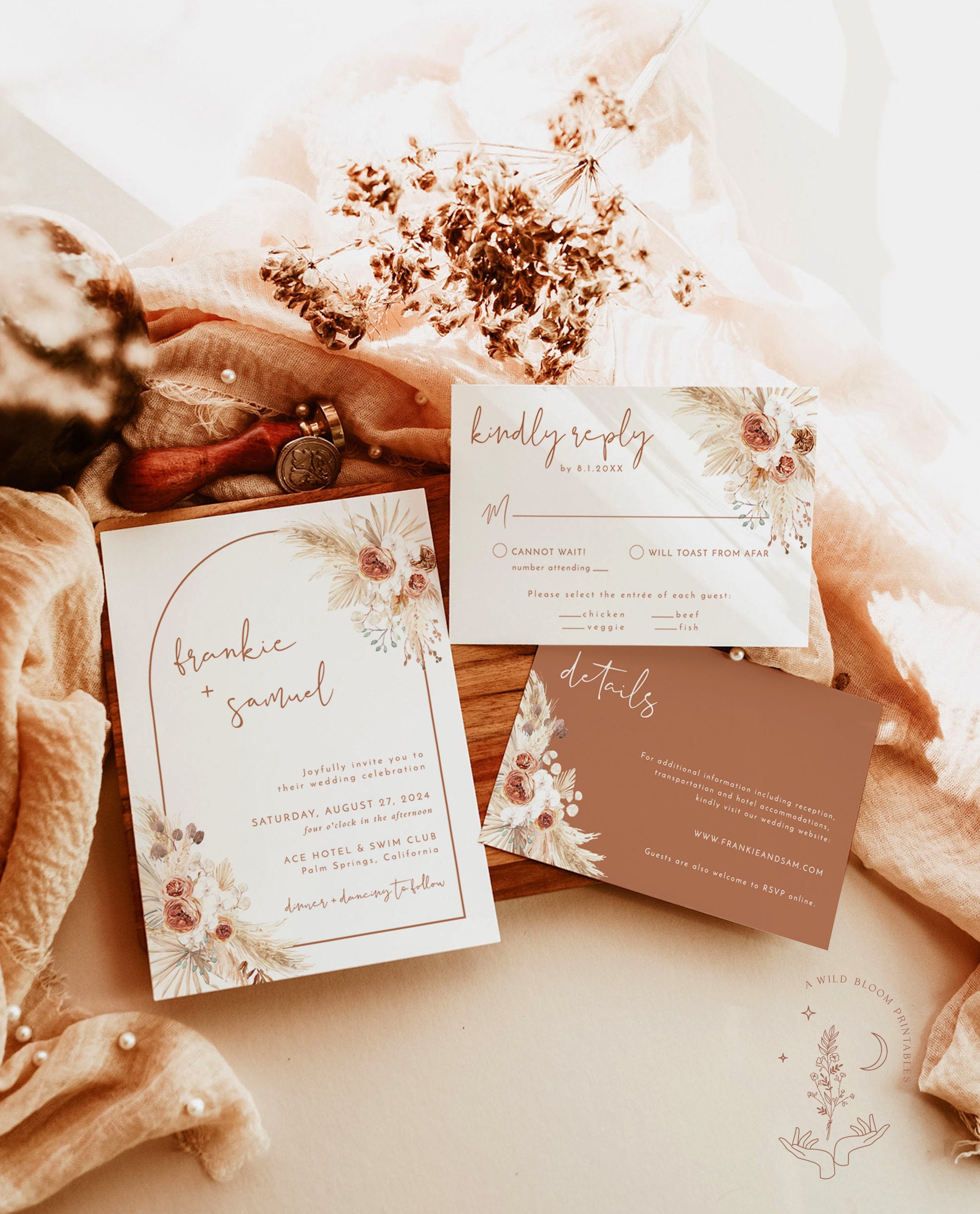 Terracotta Wedding Invitation Template Minimalist Wedding | Etsy