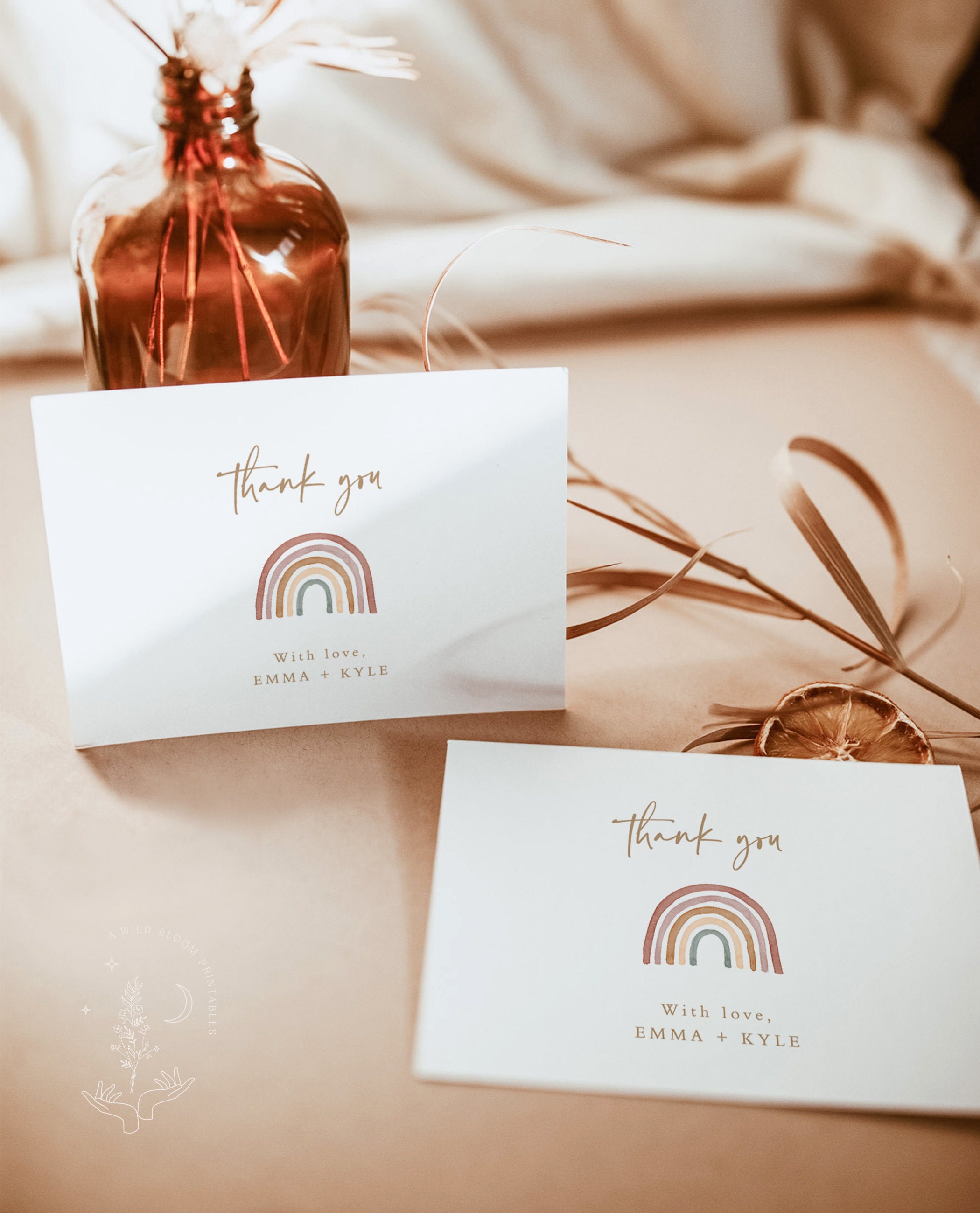 Rainbow Thank You Cards Template Editable Thank You Card - Etsy