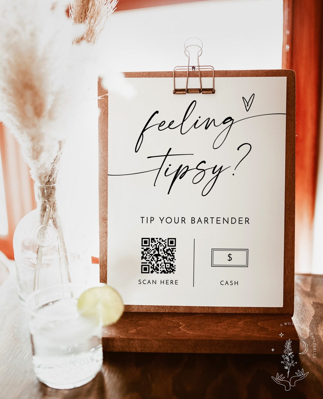 Tip Your Bartender Sign Template, Modern Minimalist Wedding, Venmo Jar ...
