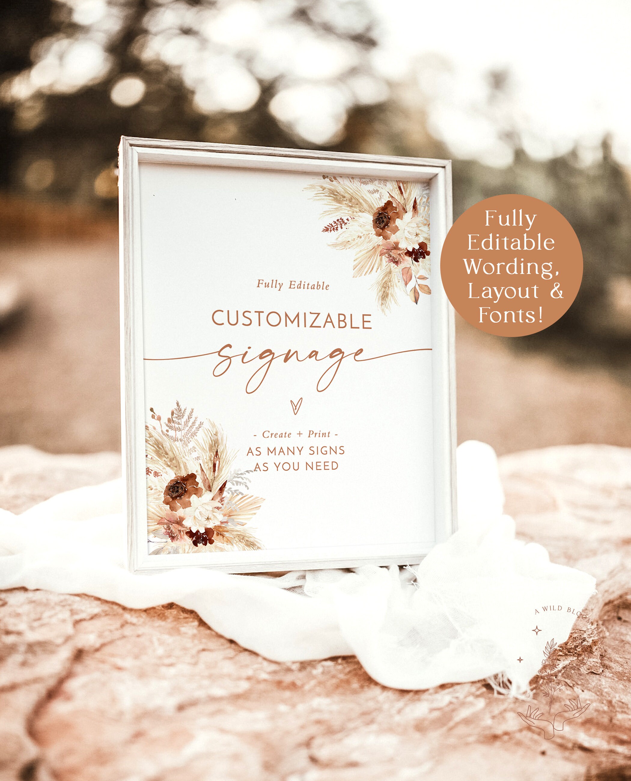 Pampas Grass Custom Sign Template, Terracotta Wedding Custom Sign ...