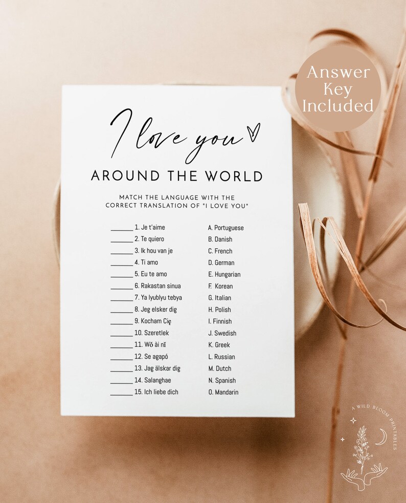 I Love You Around the World Game, I Language, Modern Bridal Shower ...