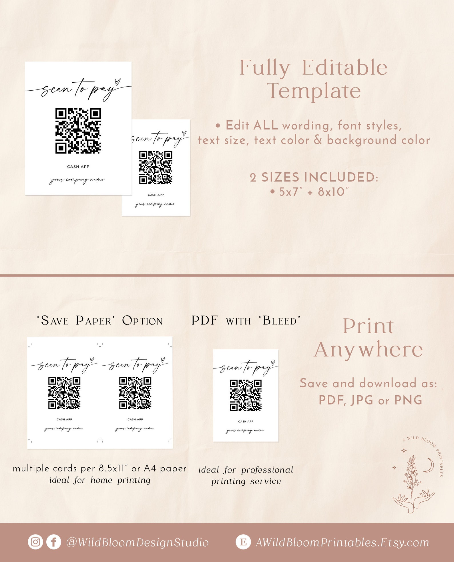 QR Code Sign Minimalist Scan to Pay Sign Cashapp Payment - Etsy