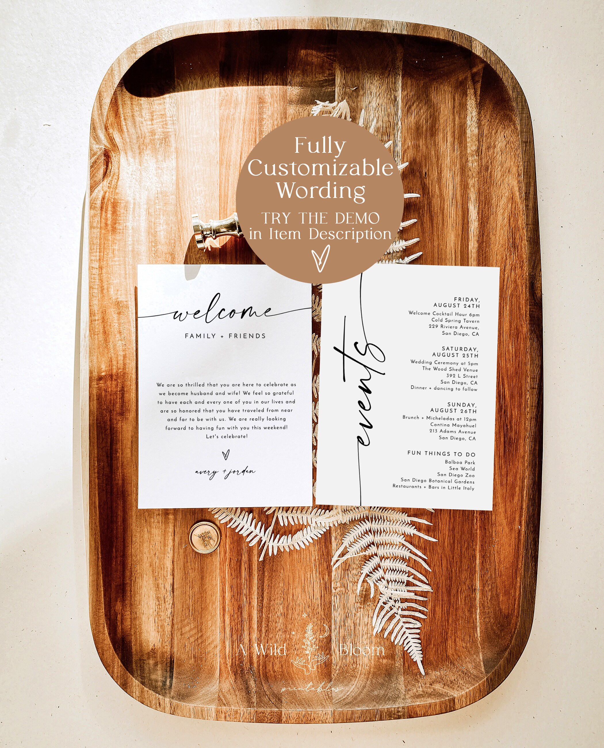 Minimalist Wedding Events Card Template Wedding Welcome Bag - Etsy