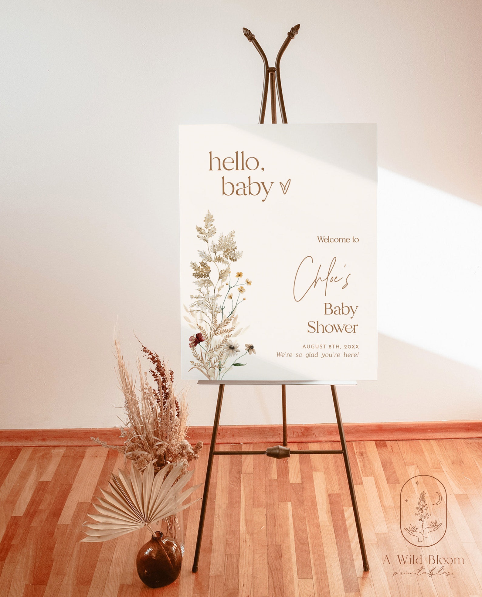 Boho Baby Shower Welcome Sign, Neutral, Fall, Rustic Wildflower Poster ...