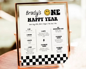 EDITABLE One Happy Dude Milestone Board, Smiley Face 1st Birthday Photo ...