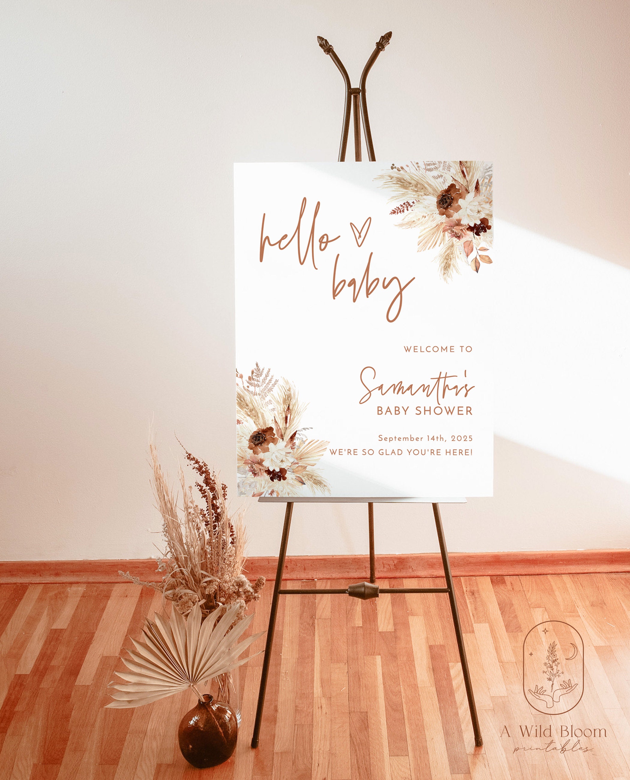 Boho Baby Shower Welcome Sign Pampas Grass Baby Shower | Etsy