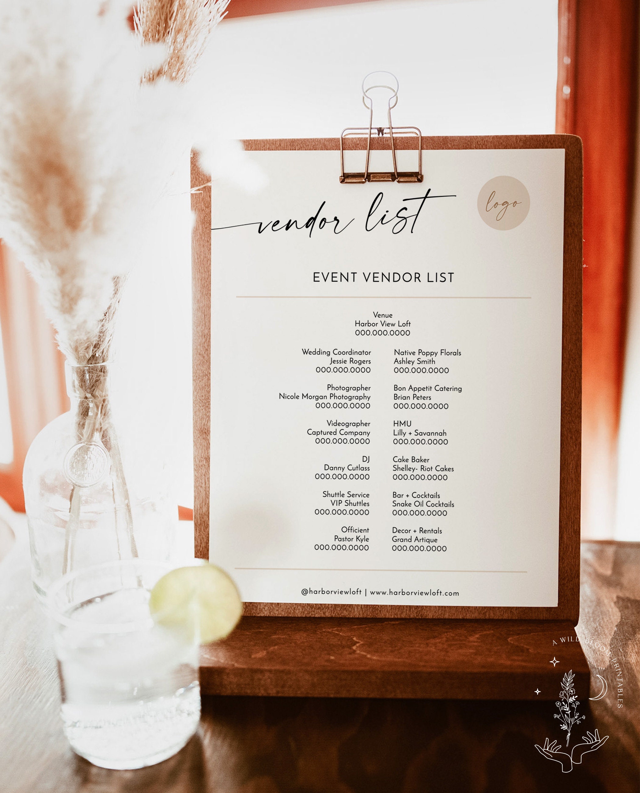 Wedding Vendor List Template Wedding Day Details Event - Etsy